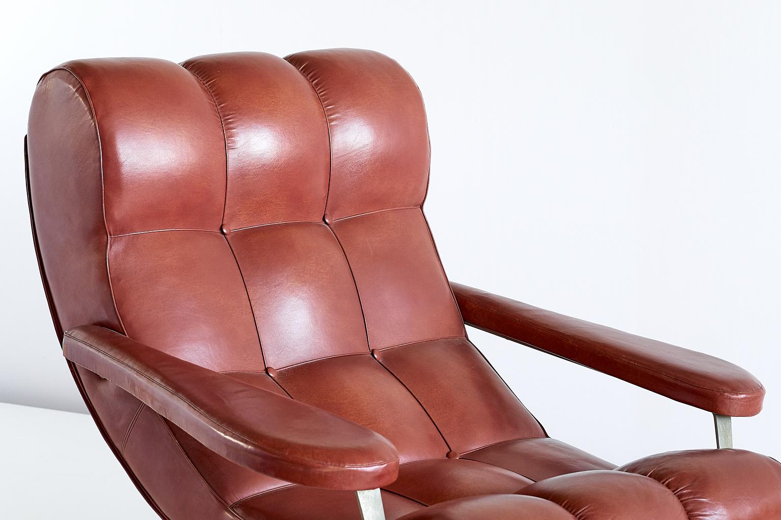 Guido Bonzani Lounge Chair in Brown Leatherette for Tecnosalotto, Italy ...