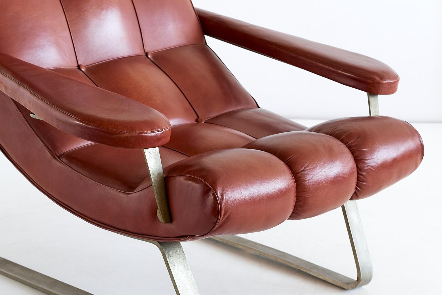 Guido Bonzani Lounge Chair in Brown Leatherette for Tecnosalotto, Italy ...