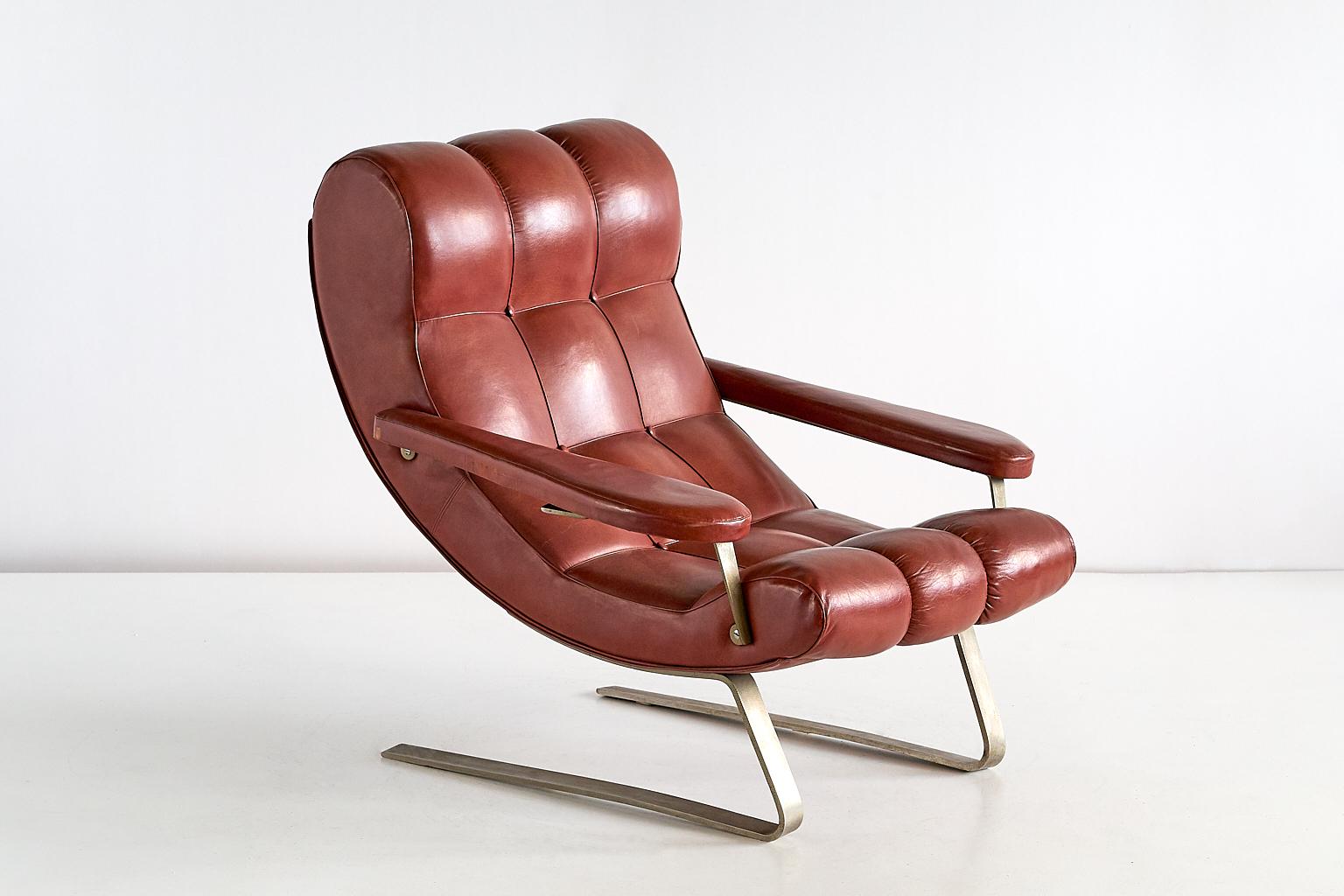 Guido Bonzani Lounge Chair in Brown Leatherette for Tecnosalotto, Italy ...