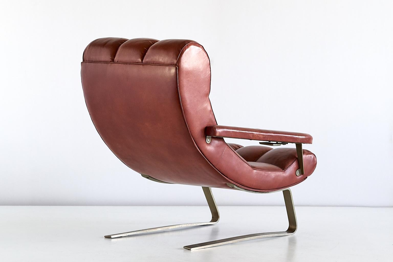 Guido Bonzani Lounge Chair in Brown Leatherette for Tecnosalotto, Italy ...