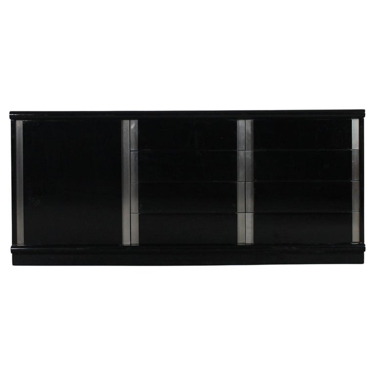 Guido Faleschini Chest of Drawers in Black Lacquered Wood and Steel ...