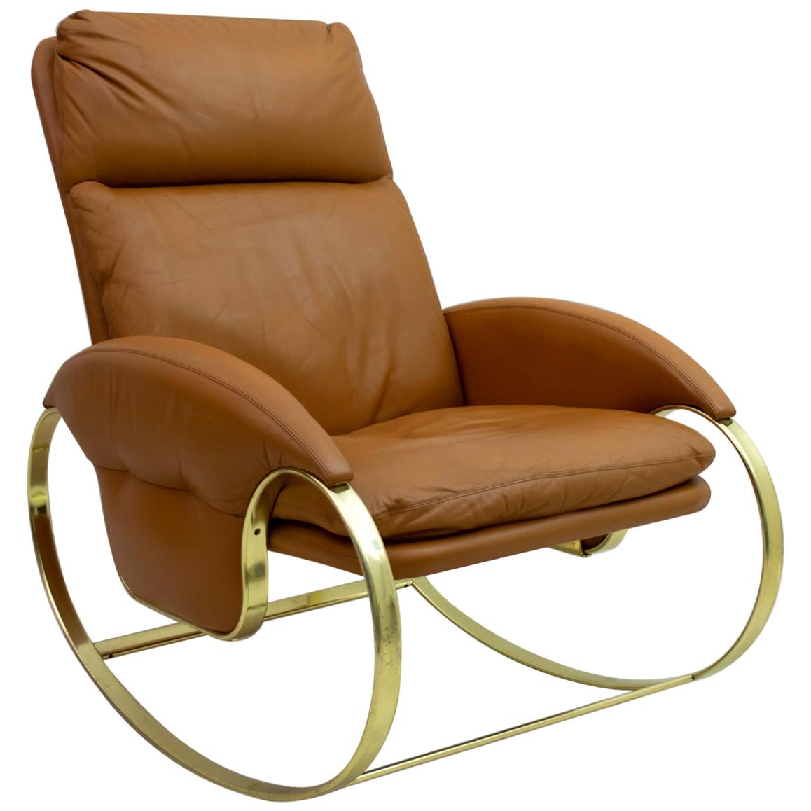 Costa Rican Mid-Century Teak and Leather Folding Rocking Chair at 1stDibs