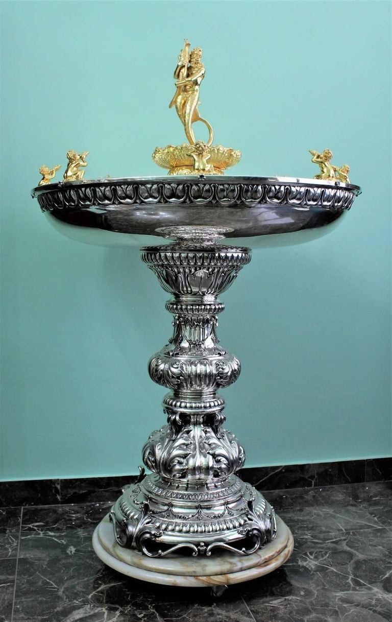 20th Century Silver and Marble Baroque Fountain, 1950s For Sale at 1stDibs