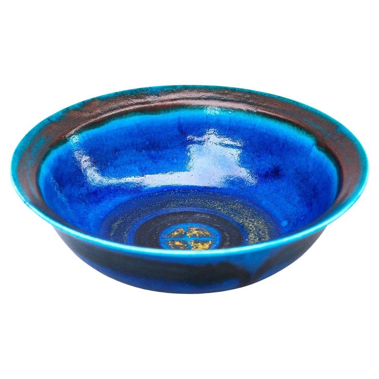Guido Gambone Huge Blue Ceramic Bowl For Sale at 1stDibs