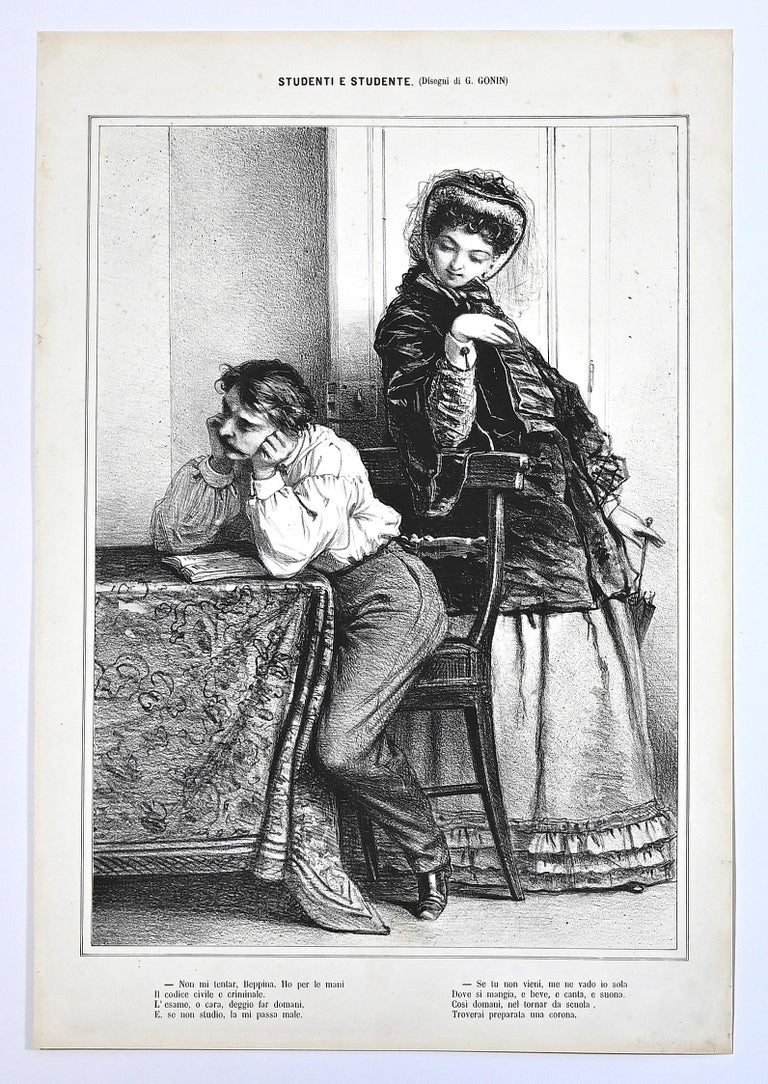 Guido Gonin - Students - Lithograph by Guido Gonin - 19th Century For ...