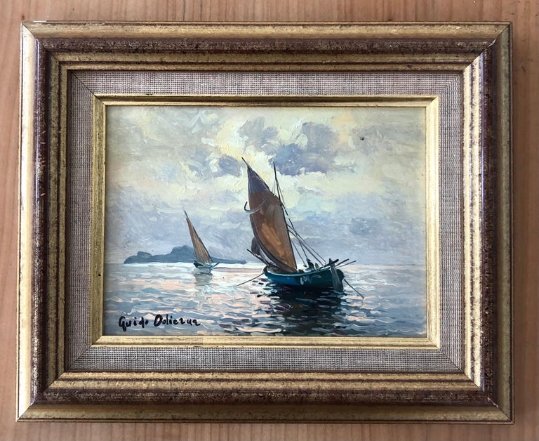Guido Odierna - Sailboats in the open sea facing Capri For Sale at 1stDibs