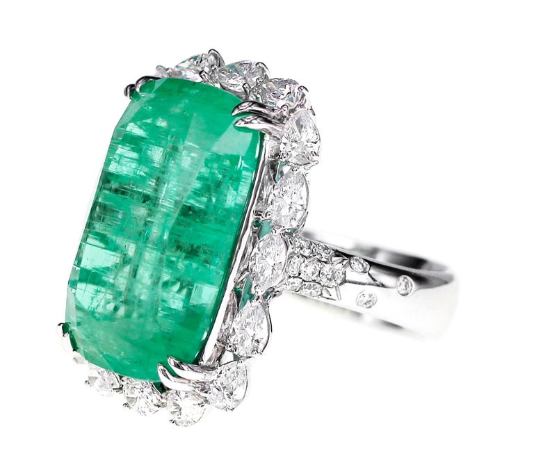 Guild Certified 17 Carat Russian Emerald and Diamond Huge Ring at ...