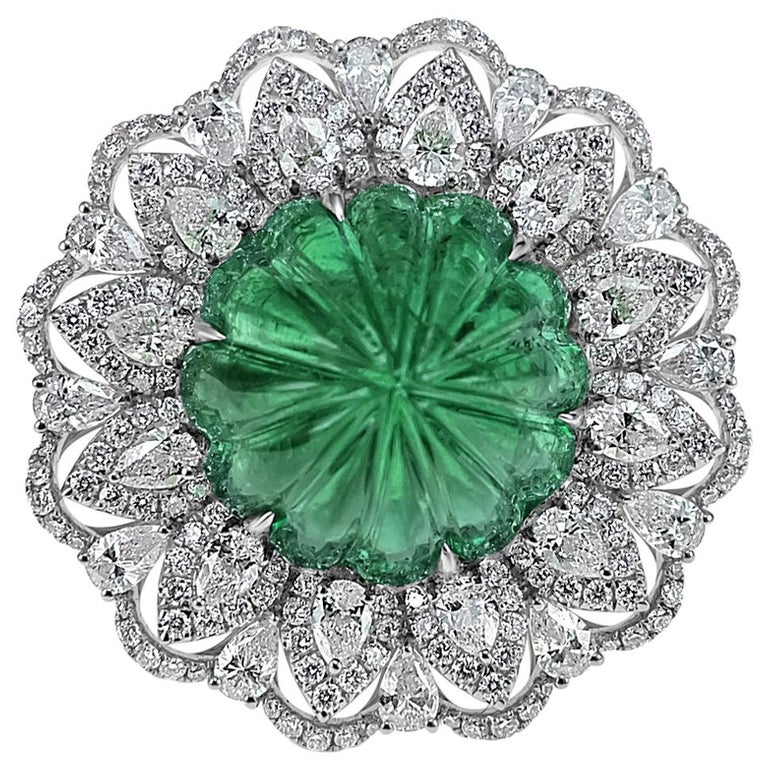 Guild Certified 22.86 Carat Intense Green Emerald Antique Ring For Sale ...