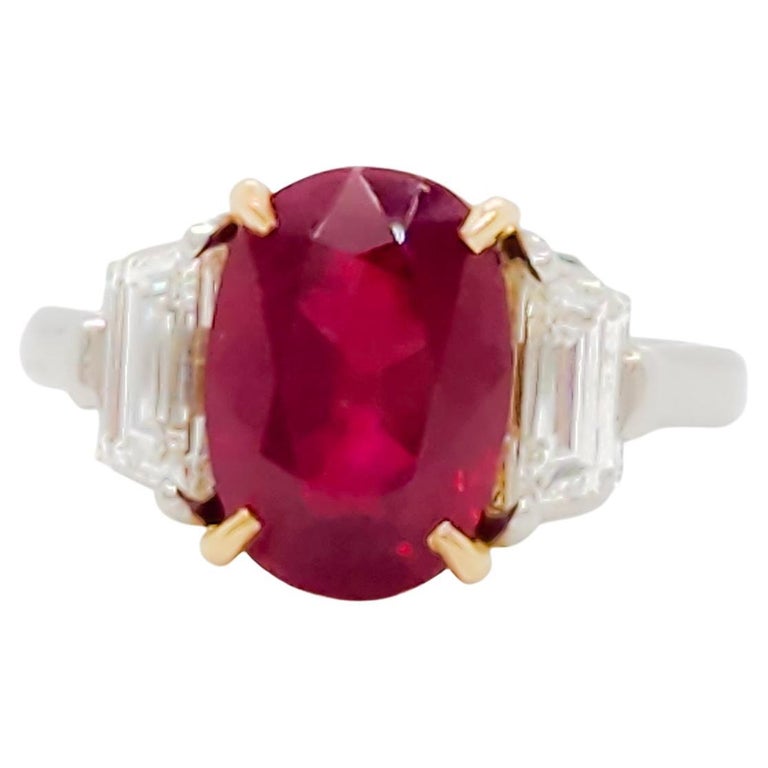 Guild Certified Burma Ruby Oval and White Diamond Three Stone Ring at ...