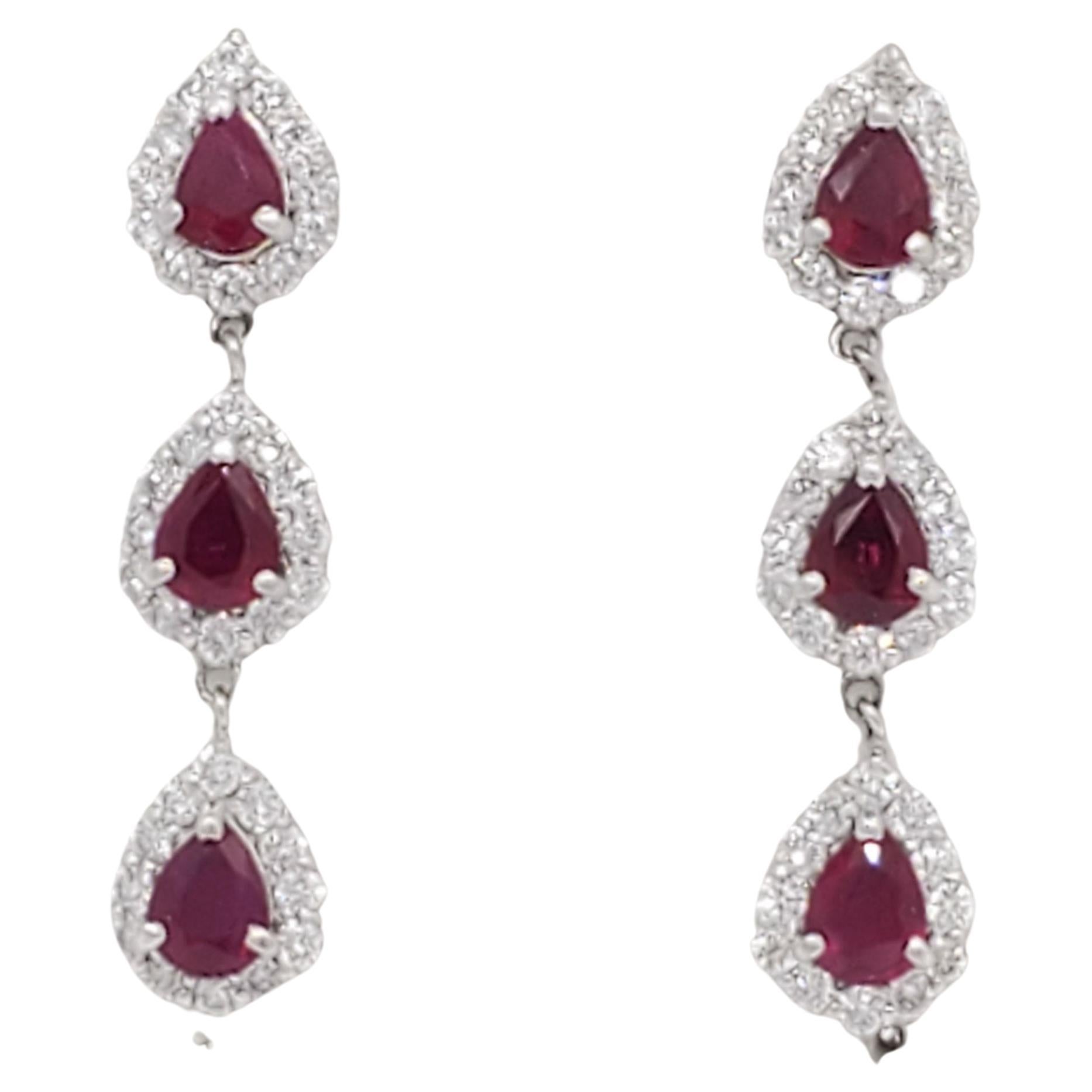 Two Hundred Carat Burma Ruby Beads Diamond Tassel Earrings For Sale at ...