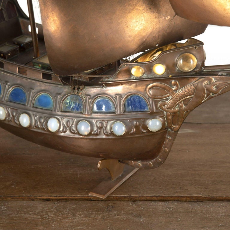 Guild of Handicraft Copper and Glass Galleon Table Light For Sale at ...