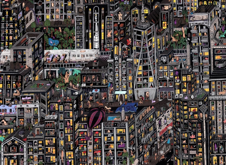 Guillaume Cornet - Purple Balloon Over New York, fantastic illustration ...