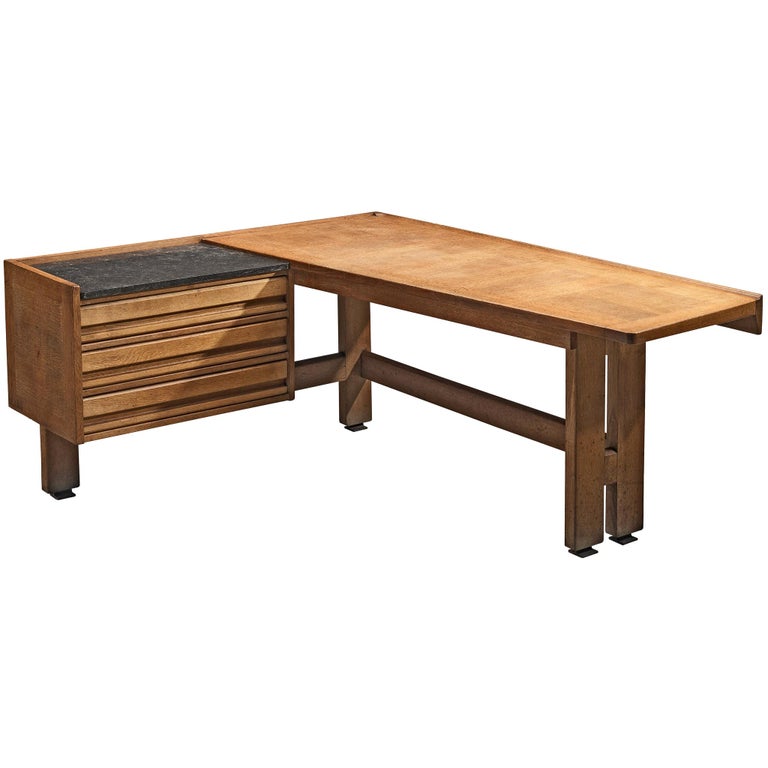 Guillerme and Chambron Corner Desk in Oak and Granite at 1stDibs