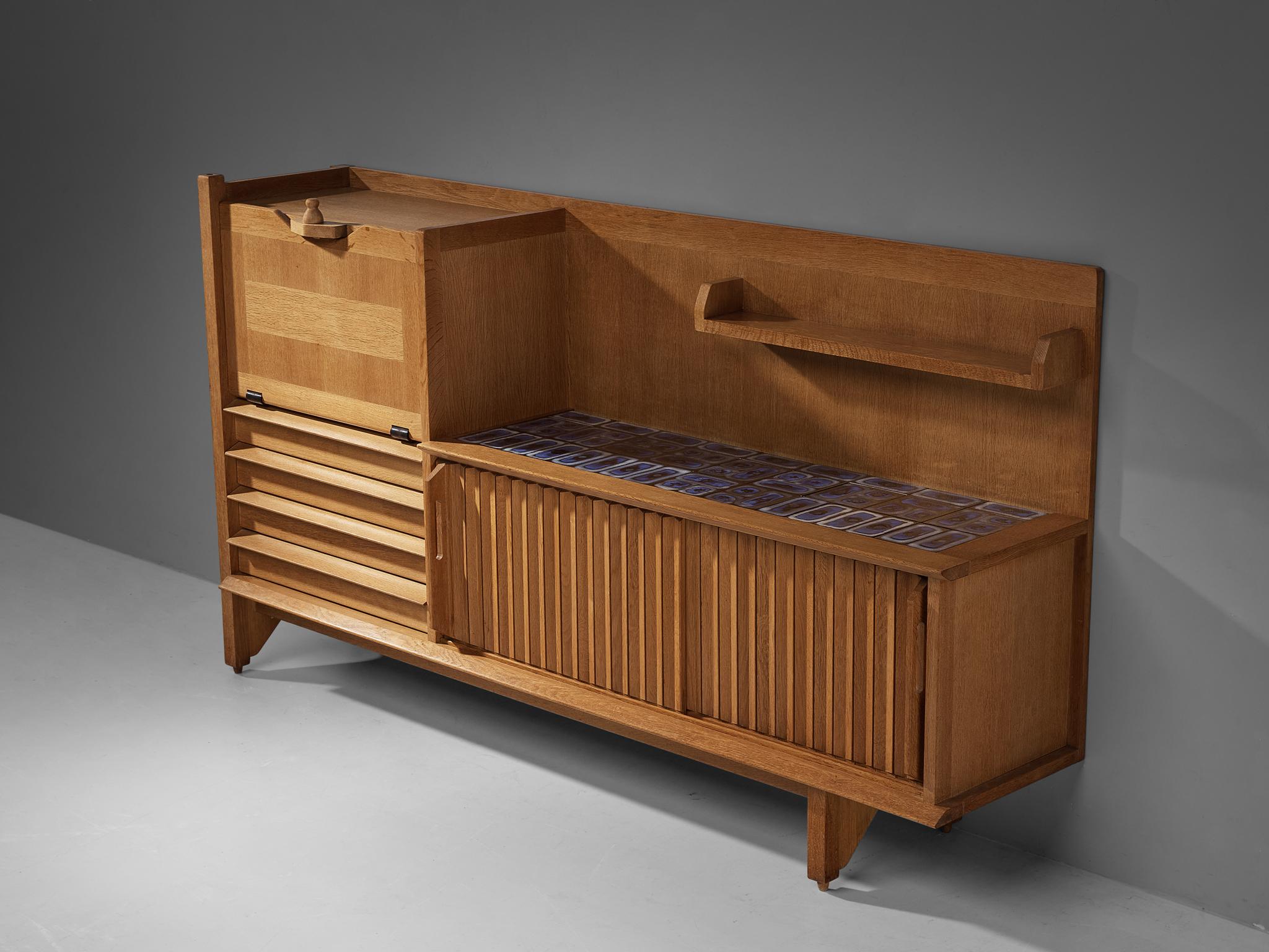 Guillerme and Chambron Buffet in Oak with Ceramic Tiles For Sale at 1stDibs