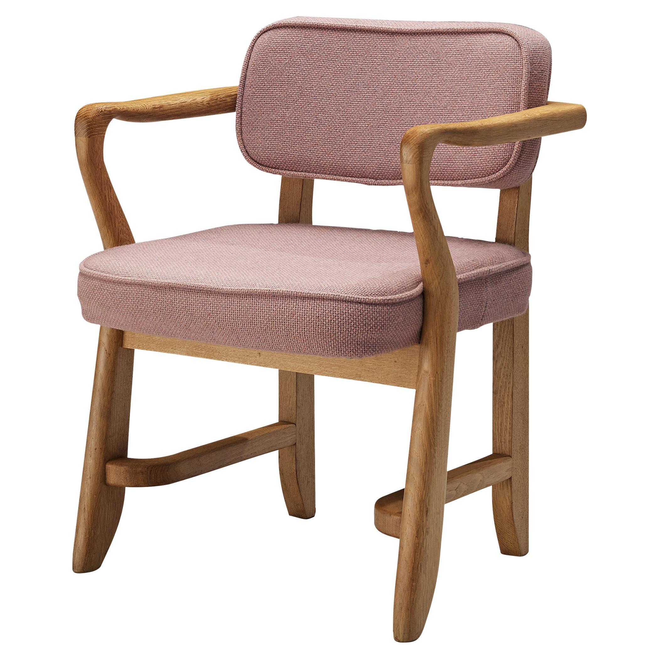 Modern Square Frame Oak Armchairs with Original Blush Textured Fabric ...