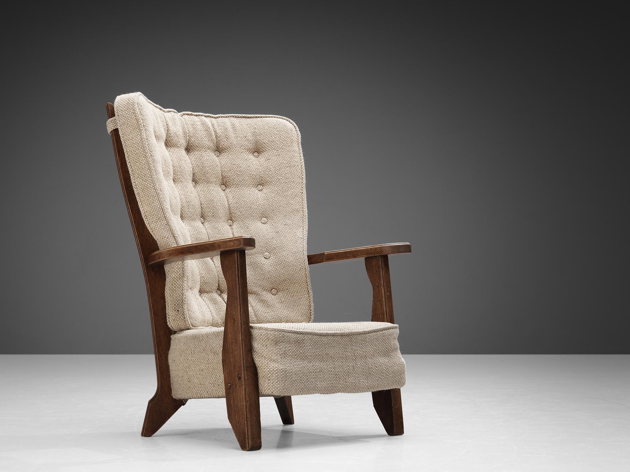 Guillerme and Chambron Lounge Chair 'Grand Repos' in Oak and Off-White ...