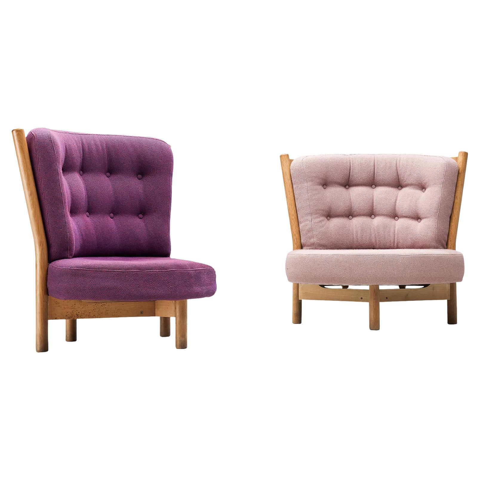 Pair of Ranch Oak Upholstered Arm Chairs at 1stDibs