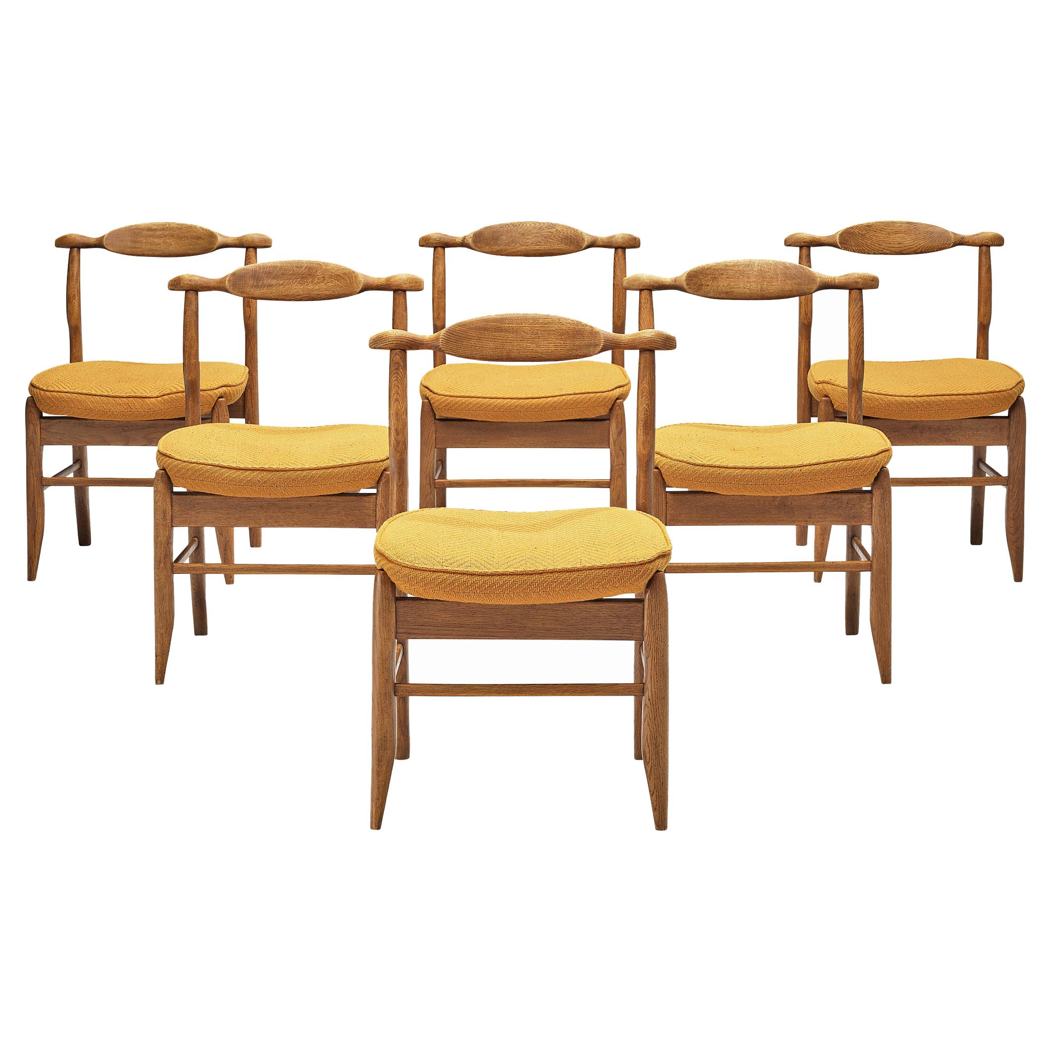 Guillerme and Chambron Set of Six Dining Chairs Model 'Fumay' in Oak at ...