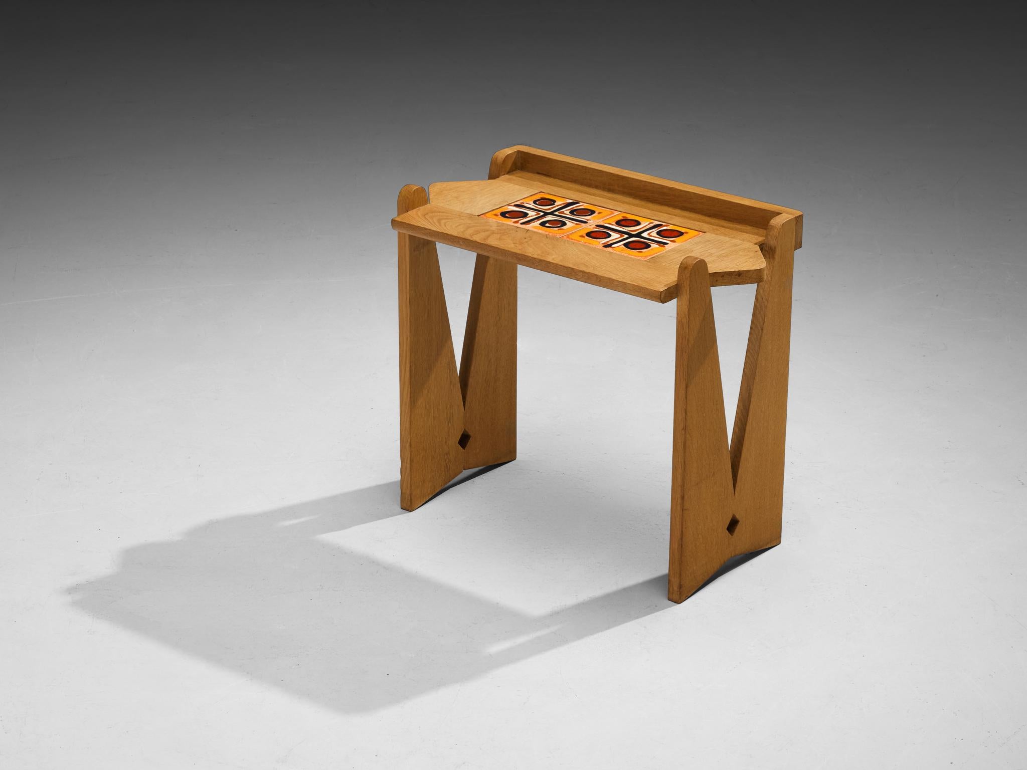 Guillerme and Chambron Side Table in Solid Oak and Ceramic at 1stDibs