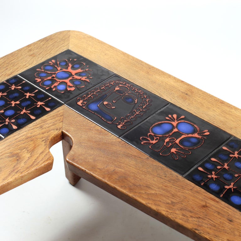 Guillerme et Chambron Solid Oak and Ceramics Coffee Table France circa ...