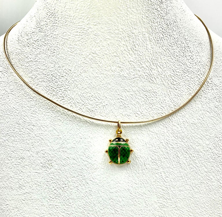 Guilloche Enamel 18 Karat Yellow Gold Ladybug Pendant Charm at 1stDibs