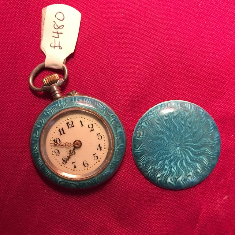 Guilloche Enamel Turquoise Ladies Fob Watch For Sale at 1stDibs ...