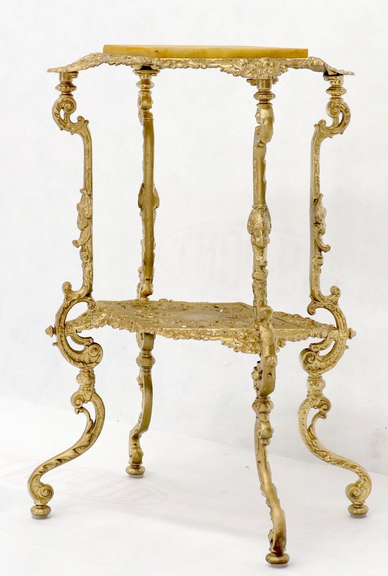 Guilt Ornate Cast Iron Base Dimond Shape Onyx Top Two-Tier Lamp Table ...