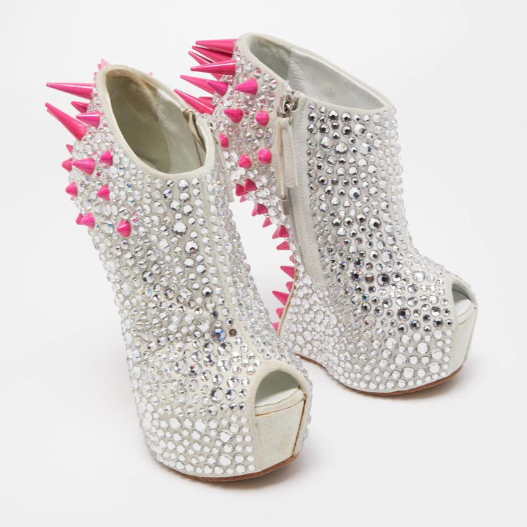Guiseppe Zanotti Grey Suede Crystal and Spiked Embellished Booties Size ...
