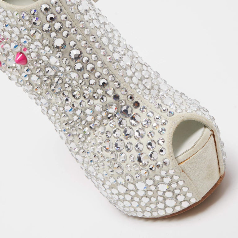 Guiseppe Zanotti Grey Suede Crystal and Spiked Embellished Booties Size ...
