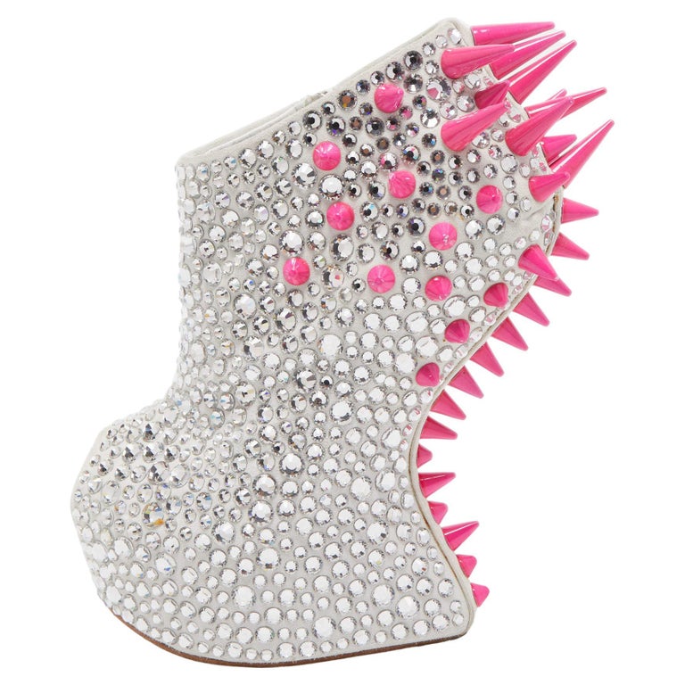 Guiseppe Zanotti Grey Suede Crystal and Spiked Embellished Booties Size ...