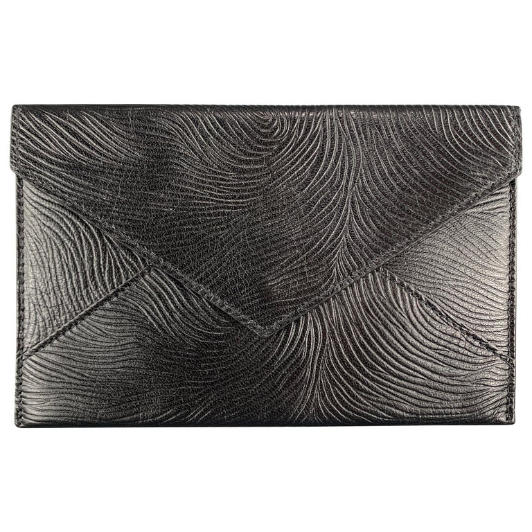 GUMP'S Textured Embossed Pattern Black Leather Rectangle Envelope ...