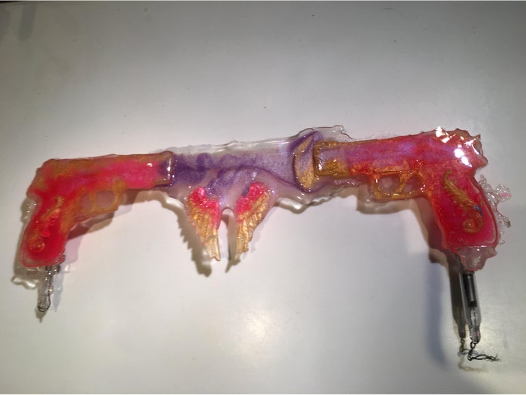 ‘Gun Art’ Solid Resin with Neon Illuminating, Modern, Handmade, One of ...