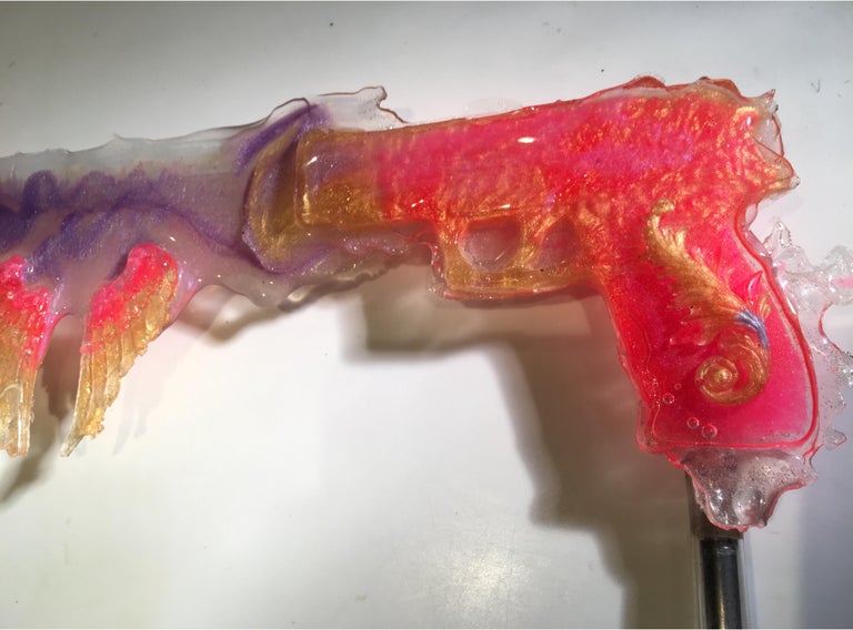 ‘Gun Art’ Solid Resin with Neon Illuminating, Modern, Handmade, One of ...