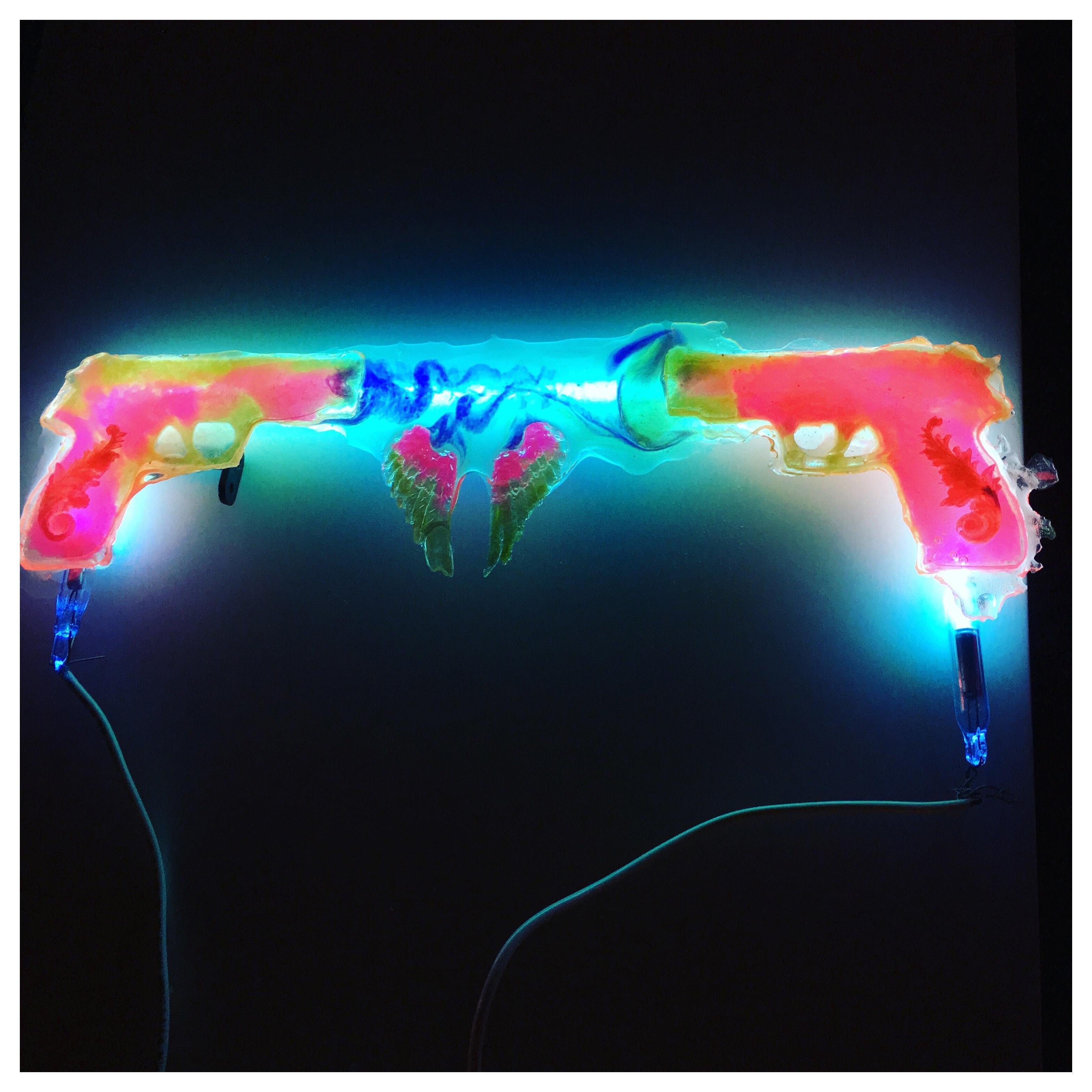 ‘Gun Art’ Solid Resin with Neon Illuminating, Modern, Handmade, One of ...