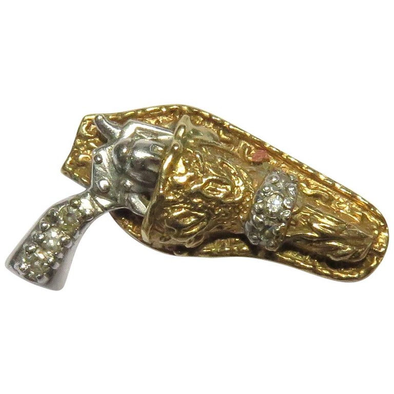 Gun Charm Pendant White and Yellow Gold Diamond Accents on Holster and ...