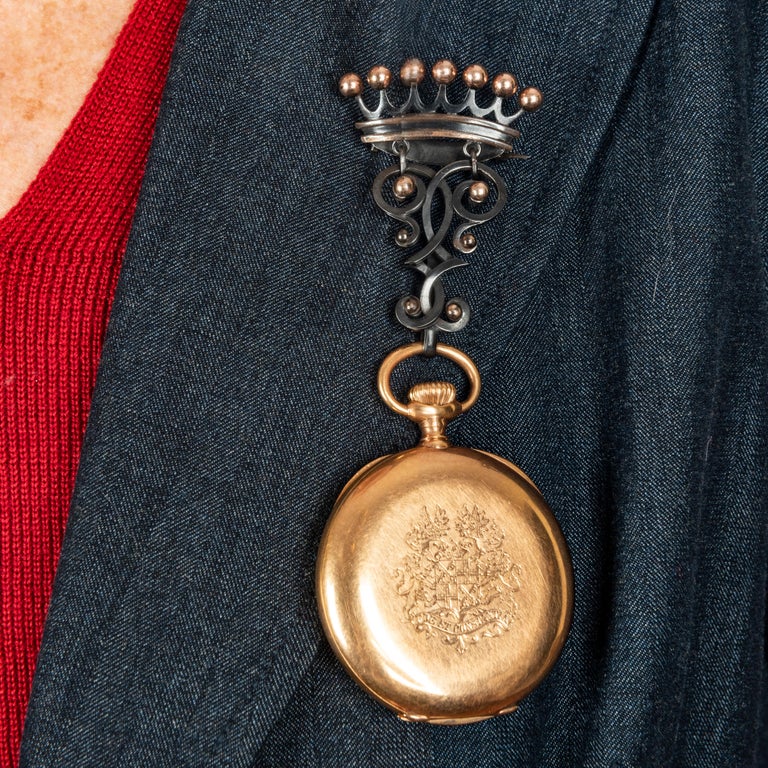 French Gun Metal Coronet/Crown Watch Pin, 19th Century at 1stDibs