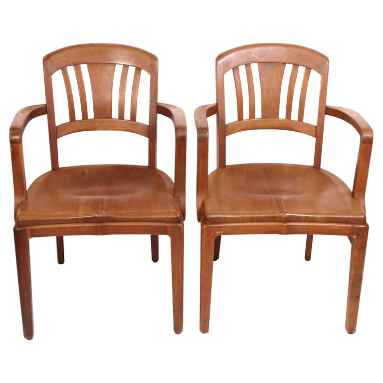 Gunlocke Art Deco Pair of Walnut Office Bankers Chairs For Sale at 1stDibs