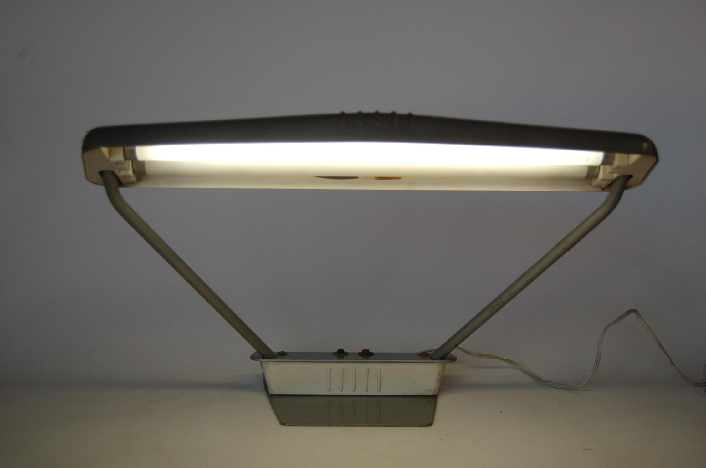 Gunmetal Grey Machine Age Tanker Fluorescent Desk Lamp For Sale at 1stDibs