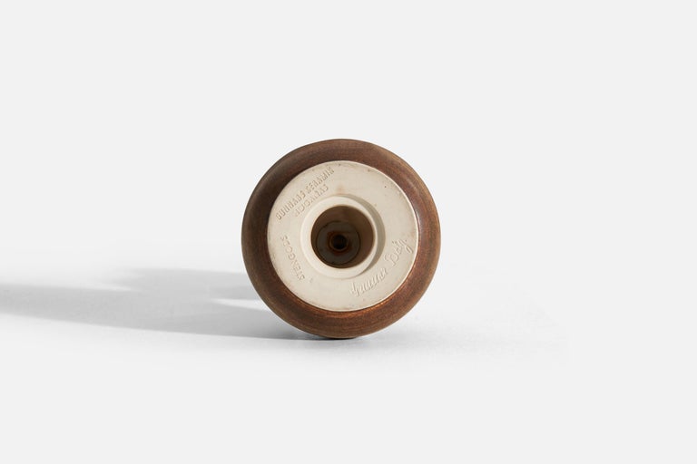 Gunnar Borg, Table Lamp, Brown-Glazed Stoneware, Rattan, Sweden, 1960s ...