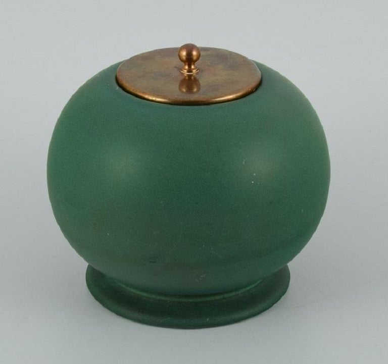 Gunnar Nylund for Rörstrand, Model "Plano", Ceramic Jar with a Brass ...