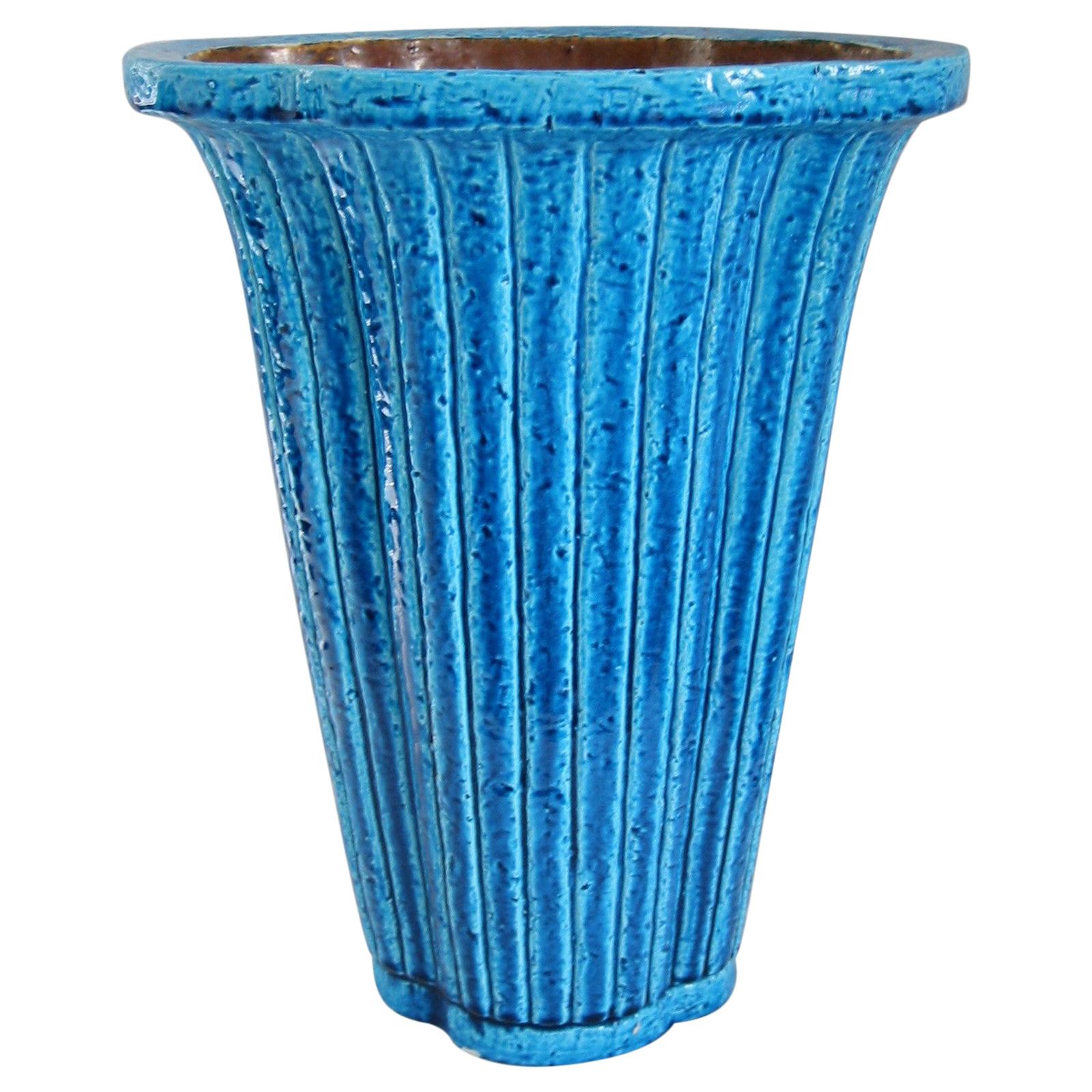 Gunnar Nylund Midcentury Fluted Blue Glazed Vase For Sale at 1stDibs