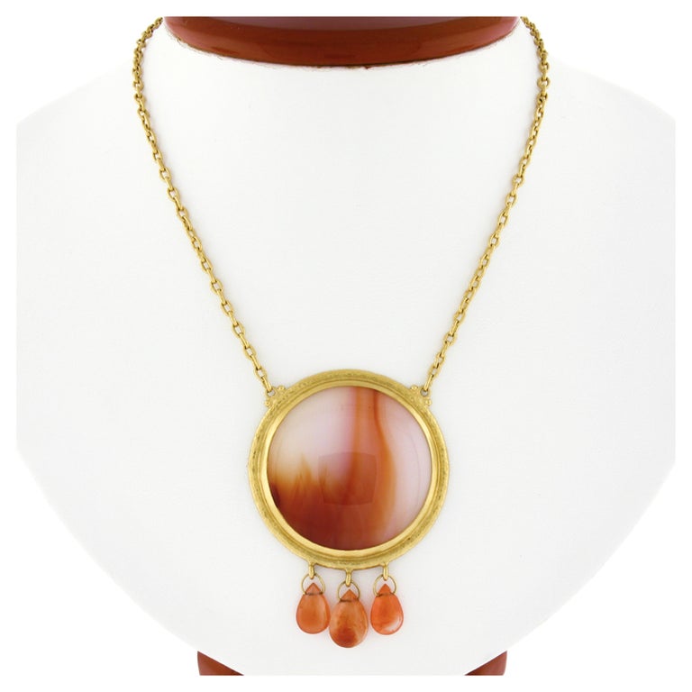 Gurhan 24k Gold Orange White Banded Cabochon Agate Faceted Dangle ...