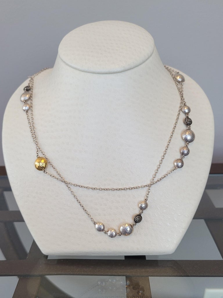 Gurhan Sterling Silver and 24K Yellow Gold Lentil Station Necklace With ...