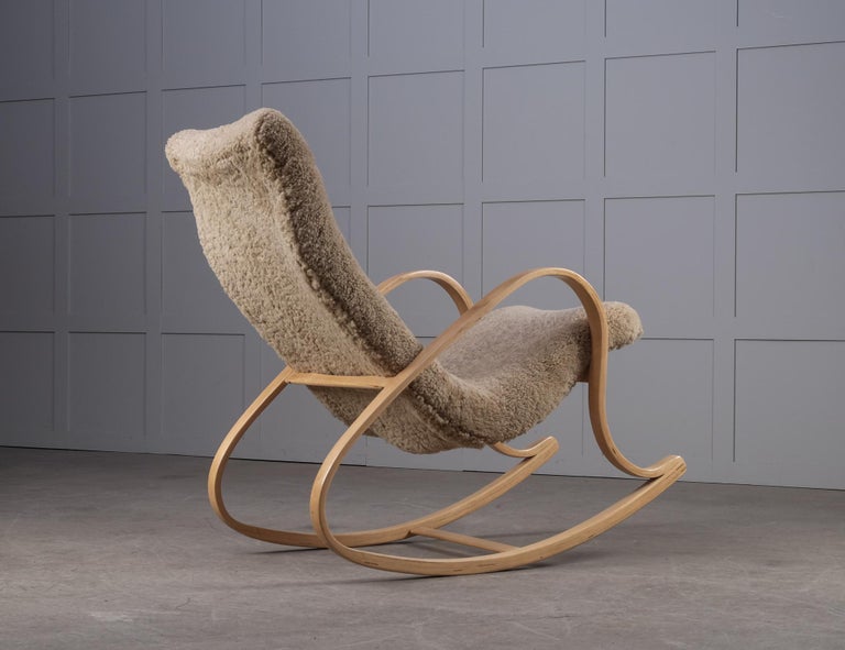 Karl Yngve Håkansson Rocking Chair in Sheepskin, 1950s For Sale at ...
