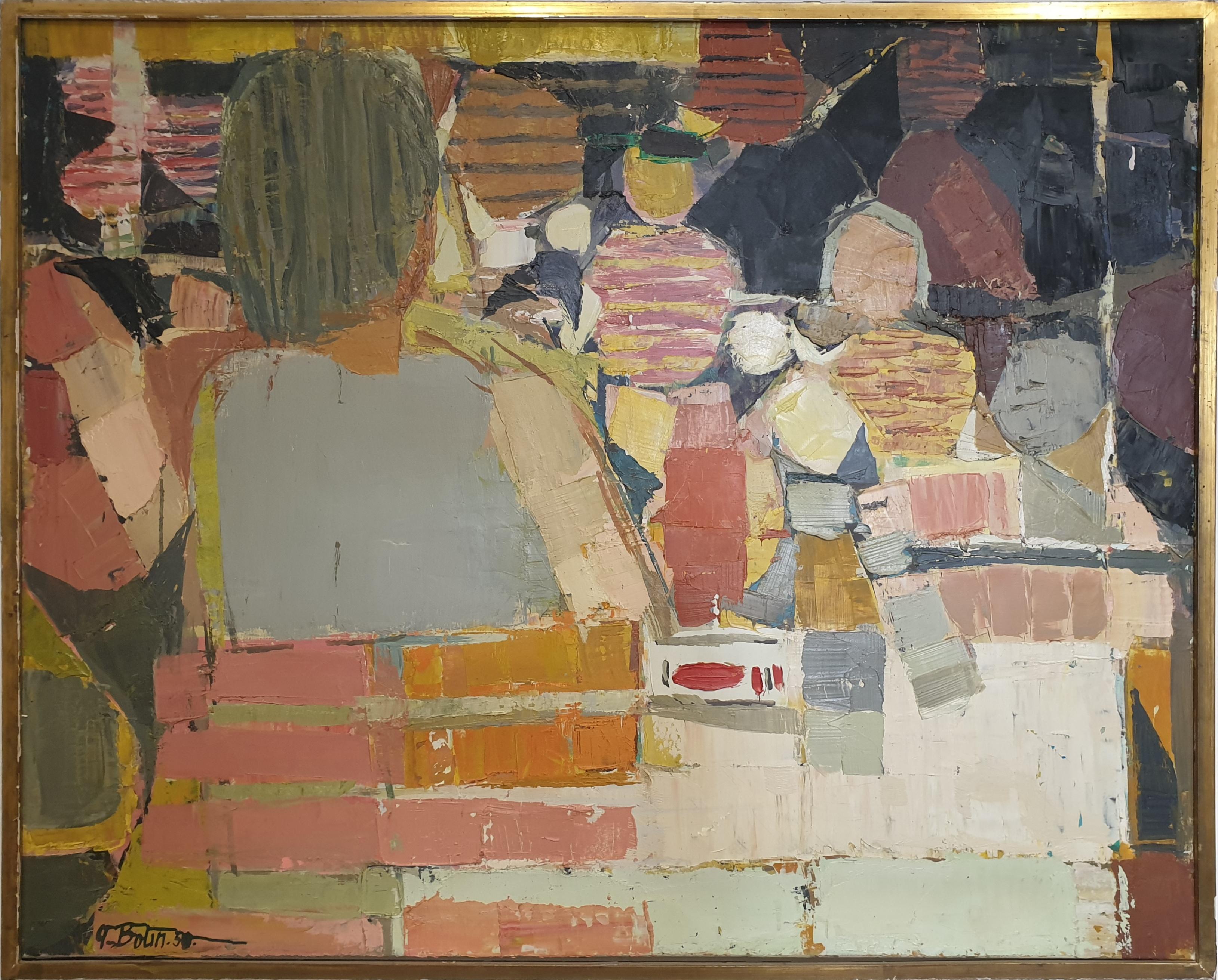 Gustav Bolin - Au Café, Hommage à de Stael , Large Mid 20th Century Oil ...