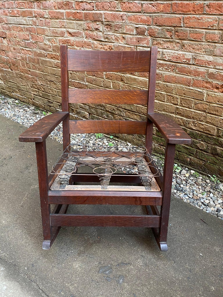 Gustav Stickley Oak Rocking Chairs, a Pair at 1stDibs