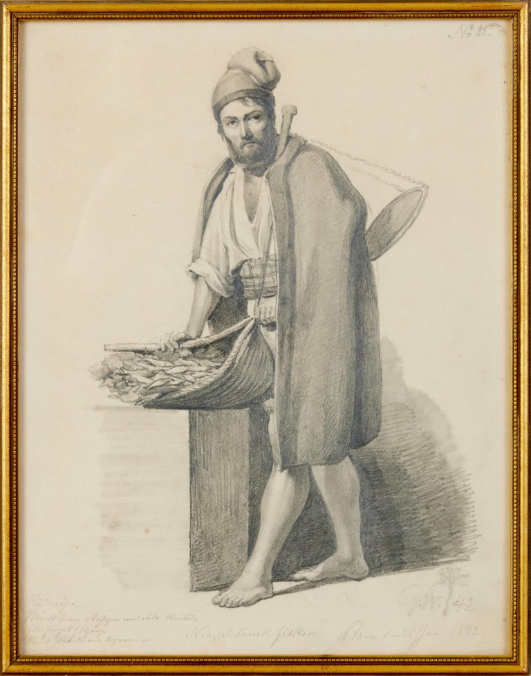 Gustav Wilhelm Palm, Pencil Drawing of a Neapolitan Fisherman signed ...