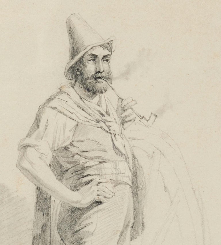 Gustav Wilhelm Palm, Pencil Drawing of a Roman Peasant Smoking a Pipe ...