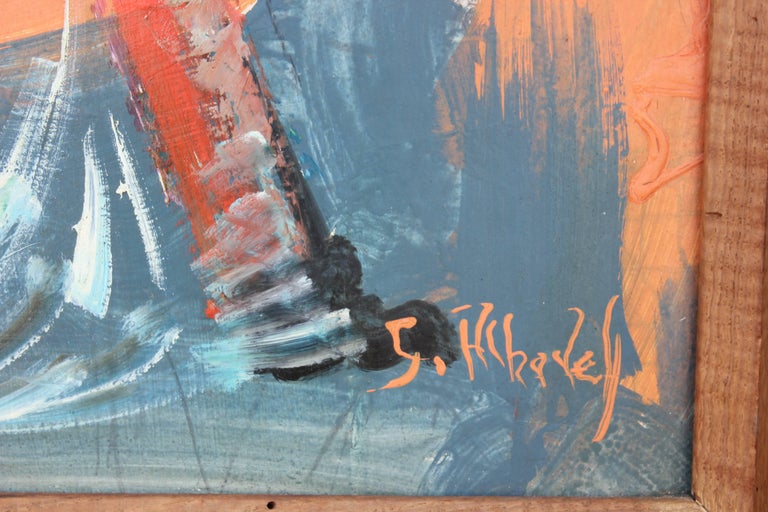 Gustave Alhadeff - Navy, Orange, and Yellow Tribal Abstract Painting at ...