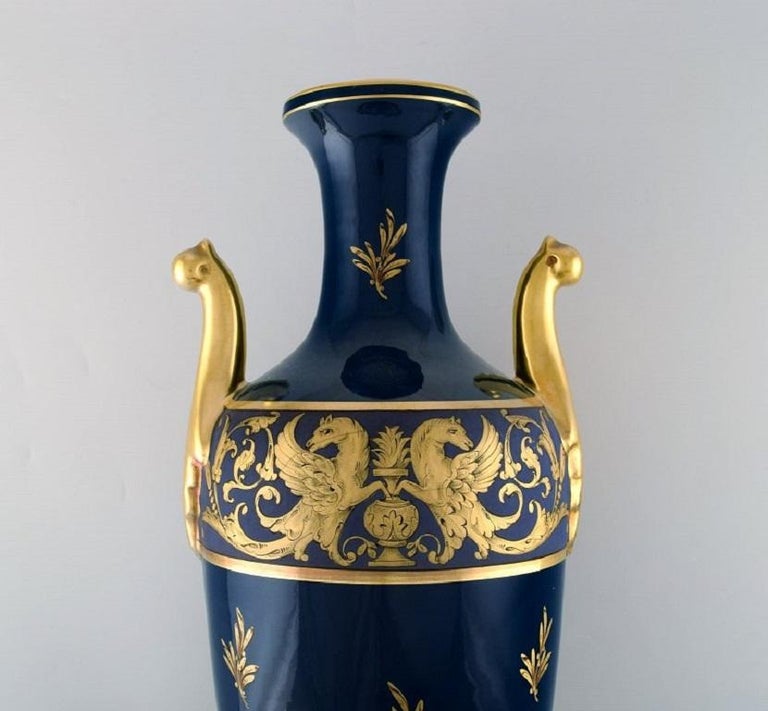 Gustave Asch, a Pair of Colossal Floor Vases in Sevres Blue Glaze For ...
